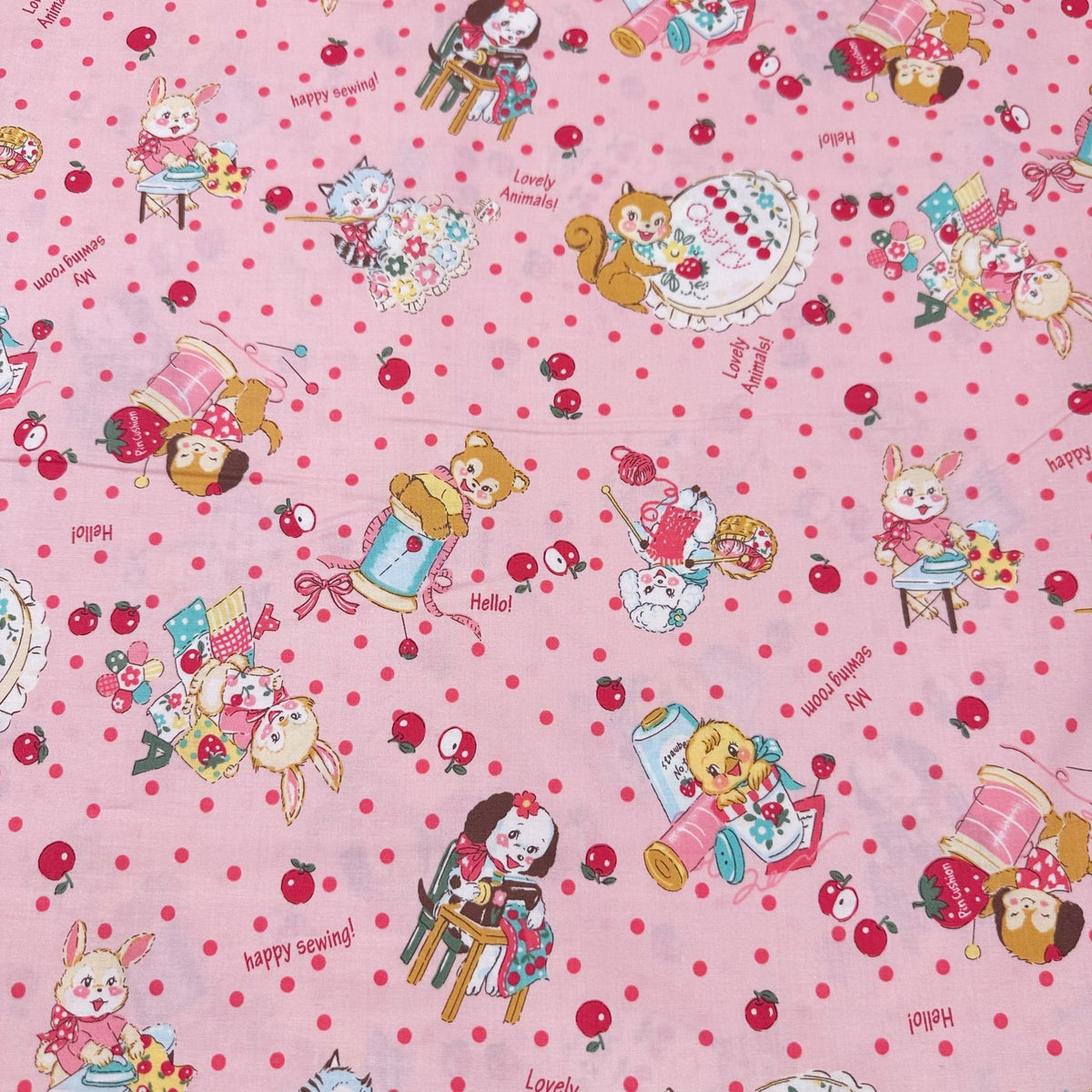 Cute Sewing Animals in Pink By Atsuko Matsuyama Cotton Fabric, Yuwa Fa ...