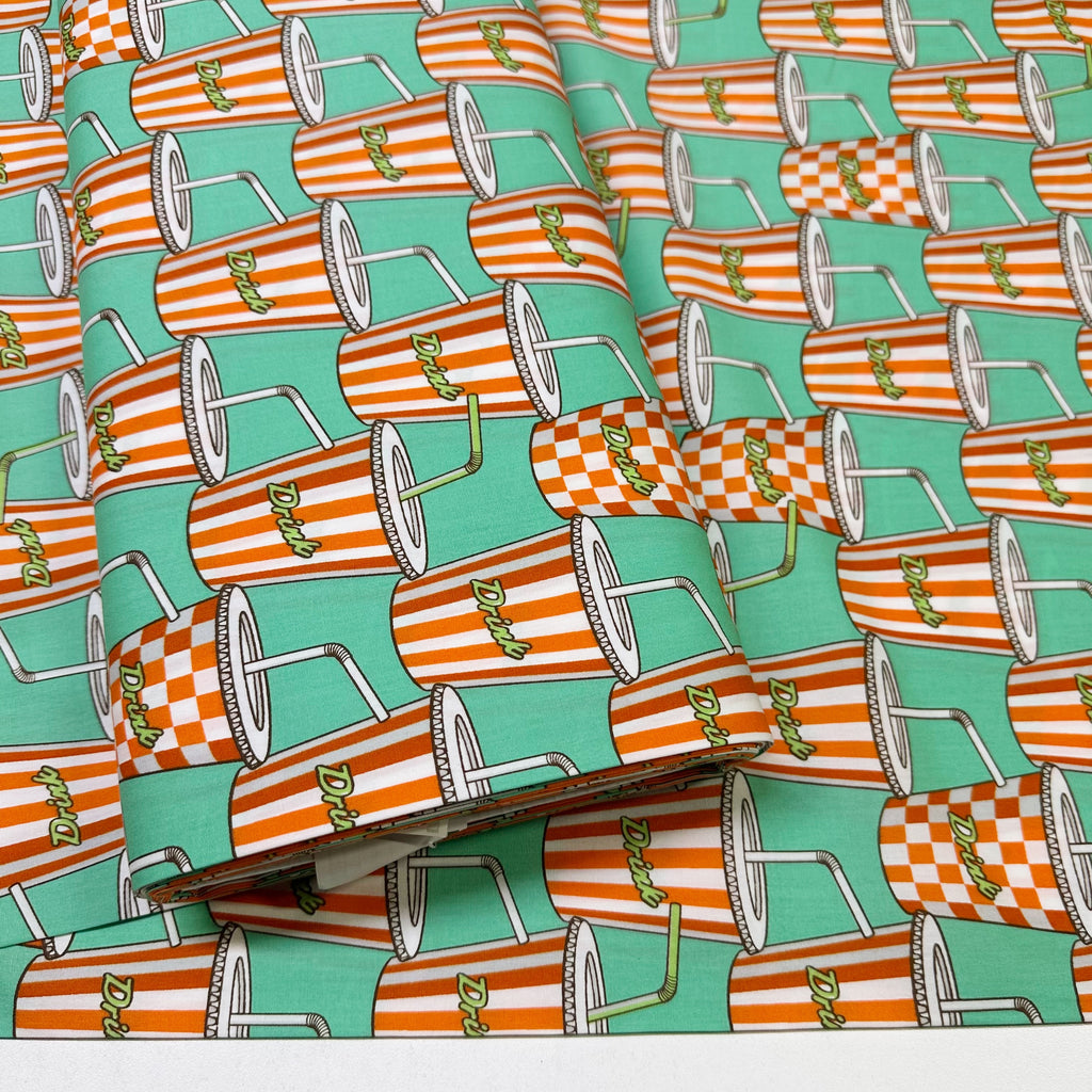 Soda Drink Cotton Broadcloth fabric in Mint by Sevenberry, Imported fr ...
